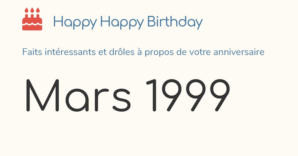 Mars 1999: Calendrier, anniversaire & Zodiaque