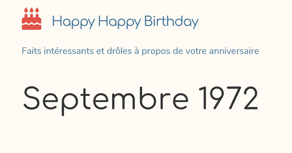 Septembre 1972: Calendrier, anniversaire & Zodiaque